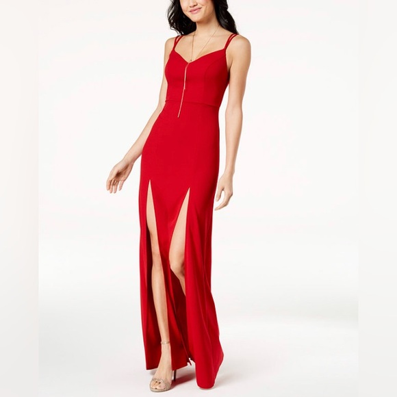 Emerald Sundae | Dresses | Emerald Sundae Red Double High Slit Gown ...